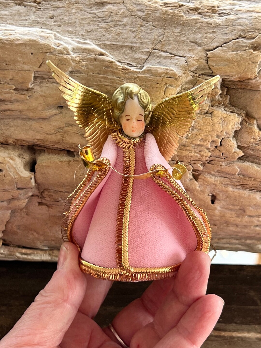 Vintage Koestel Pink Angel Christmas Ornament MCM 1950 1960 Wax Angel ...