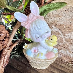 Vintage NAPCO Girl Bunny Rabbit Figurine 1960 1970 Ceramic Floral ...