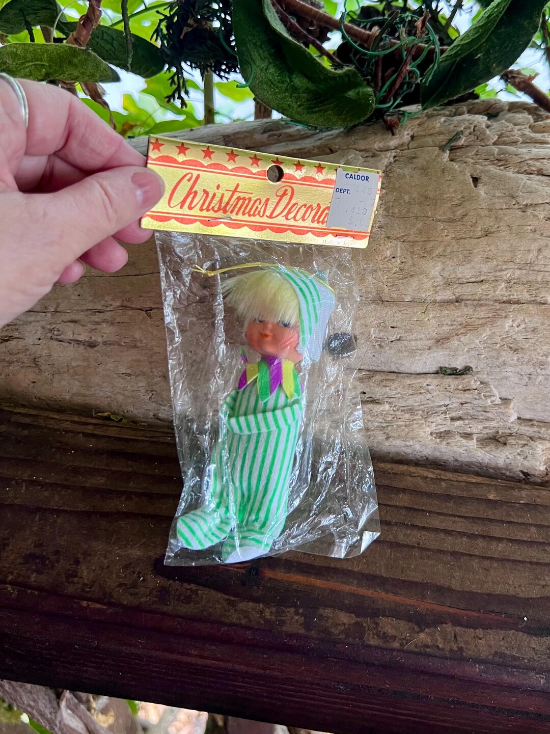 Vintage Sleepy Elf Pixie Kid Christmas Ornament MCM 1960 1970 Green ...