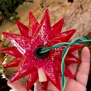 Vintage MCM Star Tree Topper Retro Kitsch Triple Red Glitter Tree ...