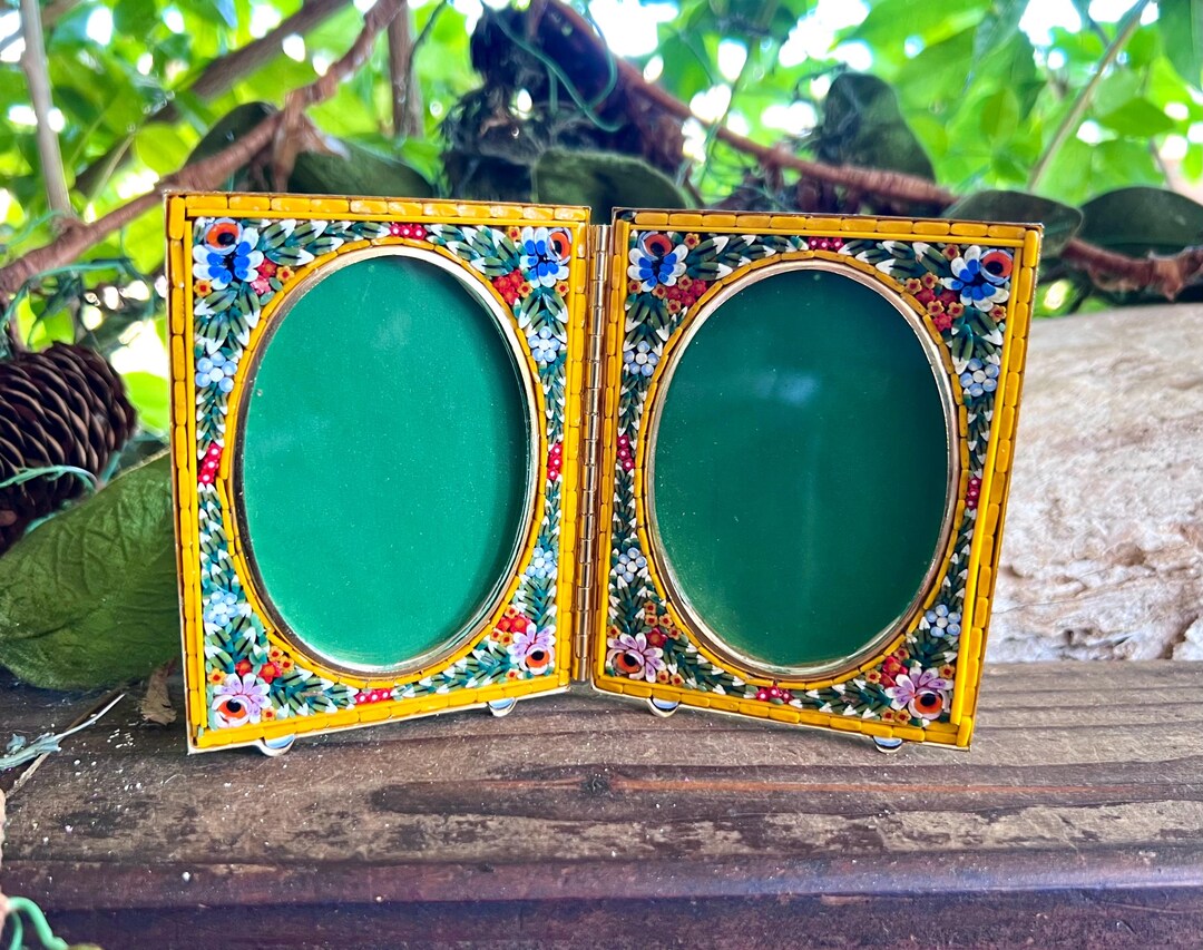 Vintage Micro Mosaic Double Oval Frame Italian Floral Stand up Frame ...