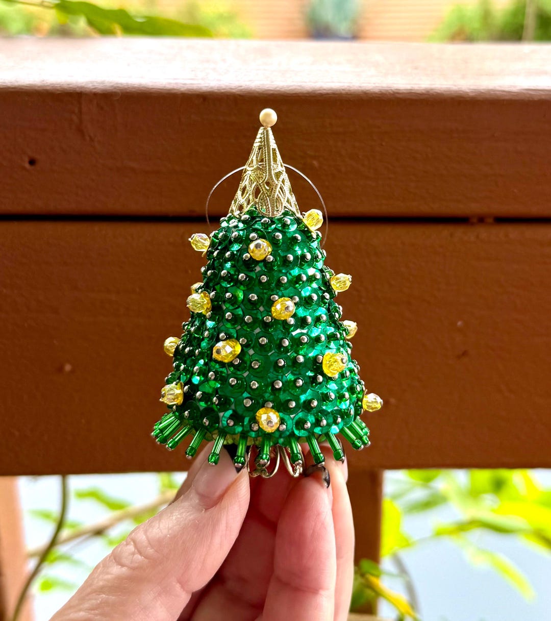 Vintage Green Sequin Push Pin Christmas Tree Ornament 1960 1970 ...