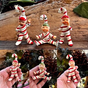 Vintage LEFTON Christmas Candy Cane MCM Ceramic Candy Cane Elf Elves ...