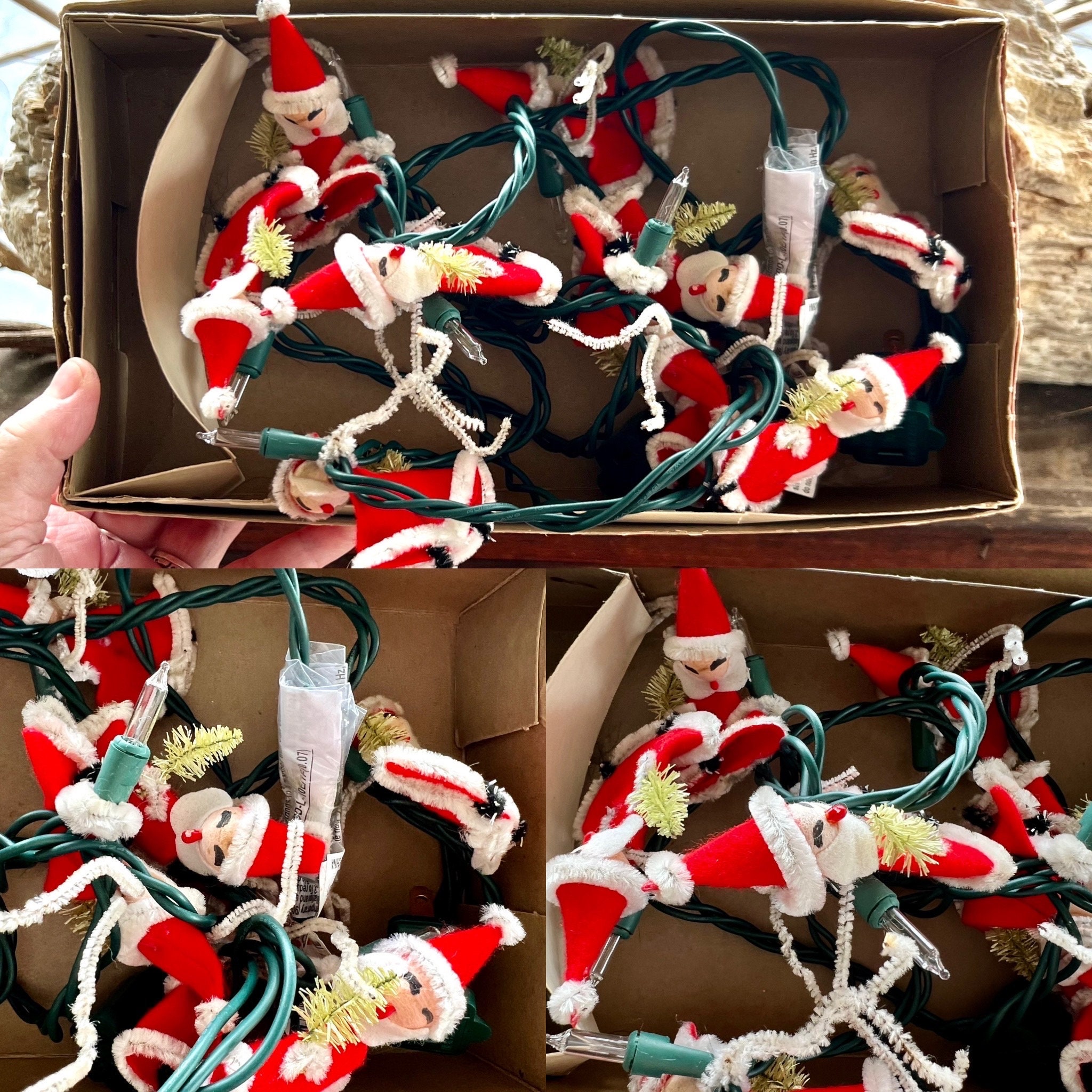 Vintage Spun Cotton Santa Christmas String Lights 1960 1970 Flocked ...