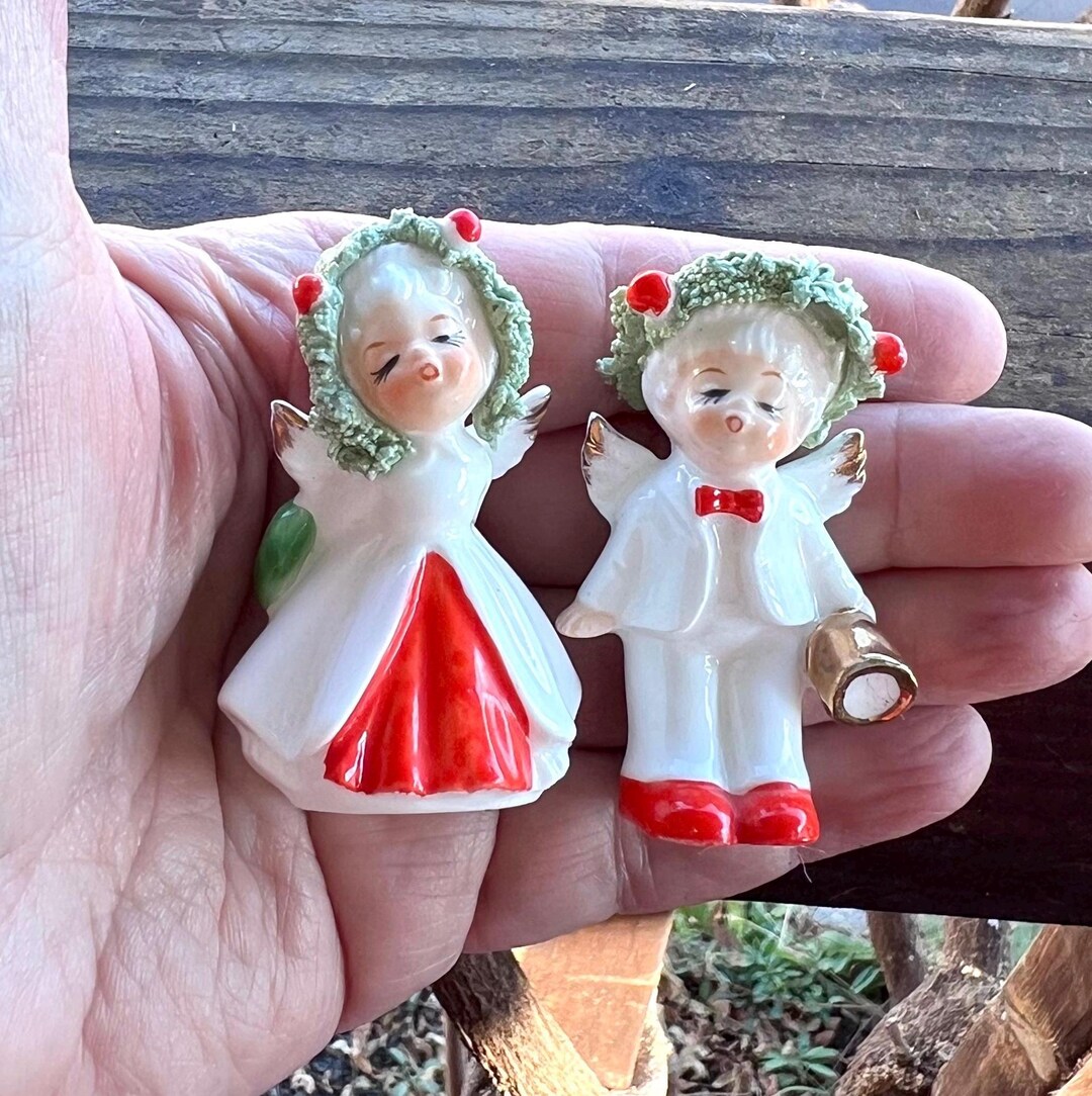 Vintage NAPCO Christmas Angel Figurine MCM Ceramic Angel Wreath Gold ...