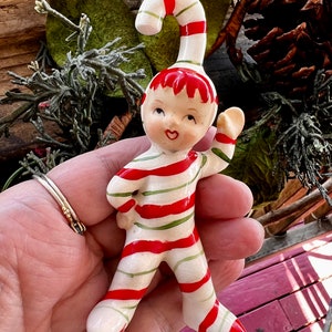 Vintage LEFTON Christmas Candy Cane MCM Ceramic Candy Cane Elf Elves ...