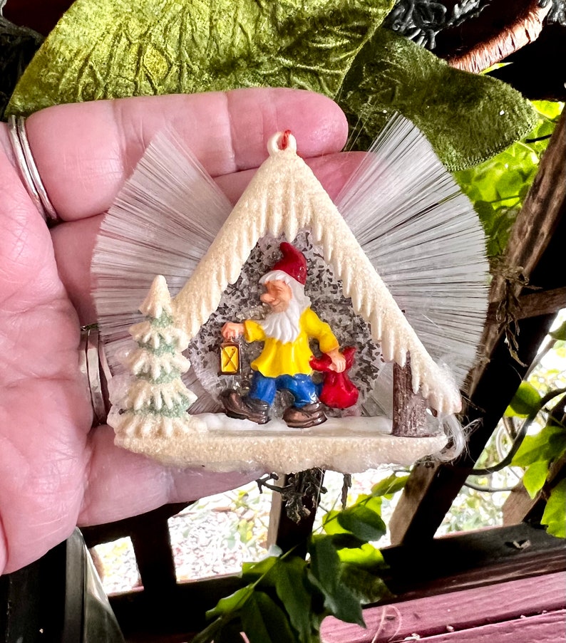 Vintage Elf Pixie Gnome Ornament Diorama Christmas Ornament Elf Pixie ...