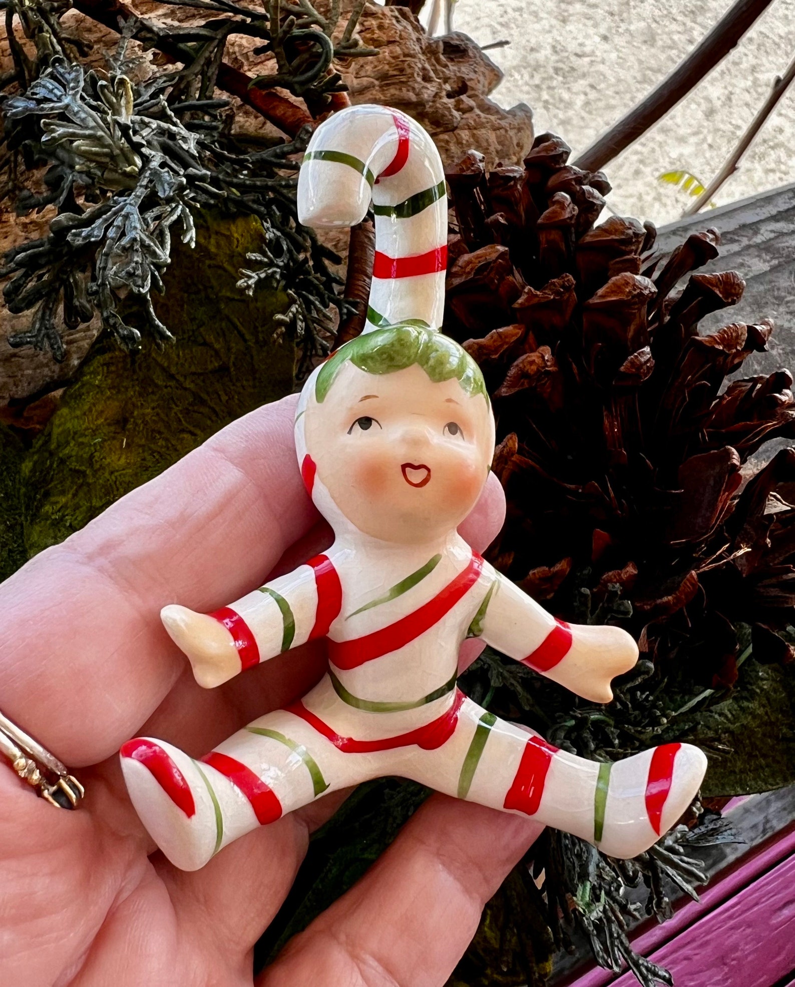 Vintage LEFTON Christmas Candy Cane MCM Ceramic Candy Cane Elf Elves ...