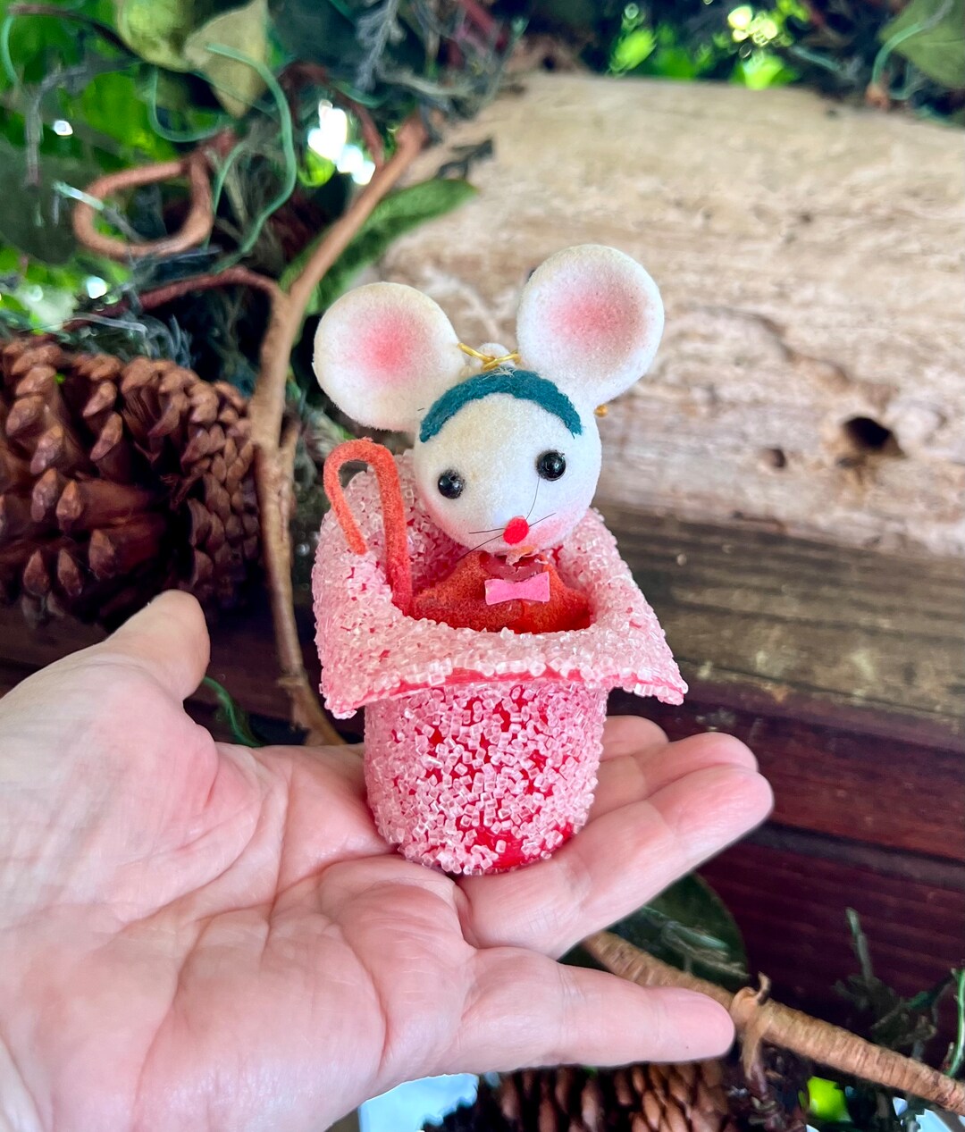Vintage Candy Sugar Mouse Christmas Ornament MCM 1960 1970 Sugared ...