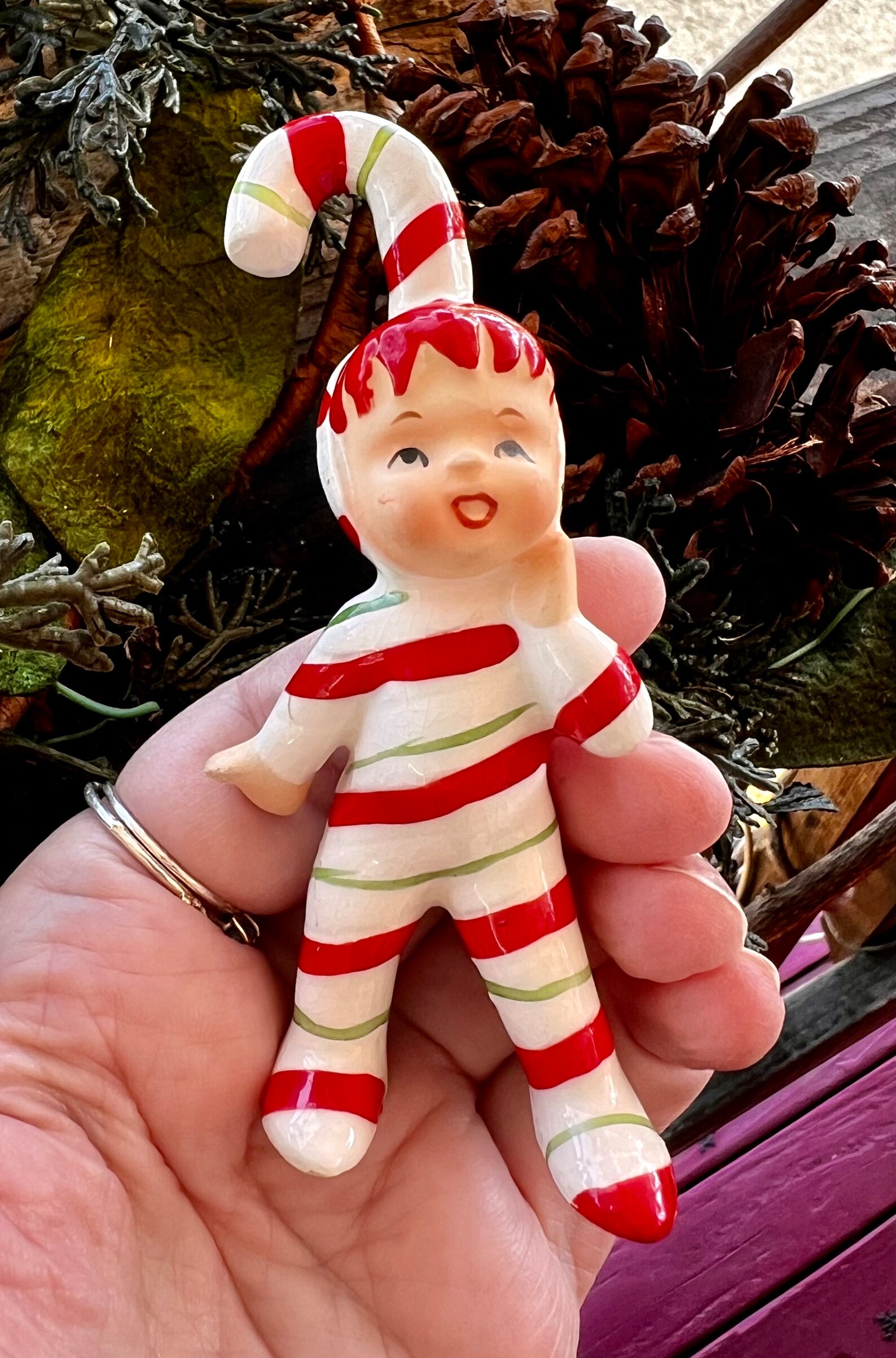 Vintage LEFTON Christmas Candy Cane MCM Ceramic Candy Cane Elf Elves ...