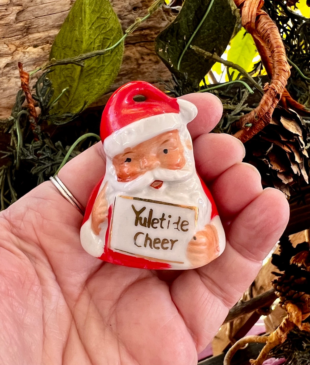 Vintage MCM Santa Bell Christmas Ornament 1940 1950 yuletide Cheer Santa Bell Around the World ...