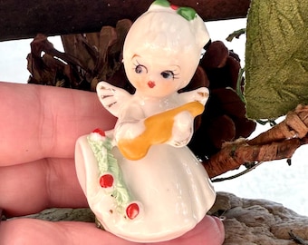 Vintage NAPCO Christmas Angel Figurine MCM Ceramic Angel Wreath Gold ...