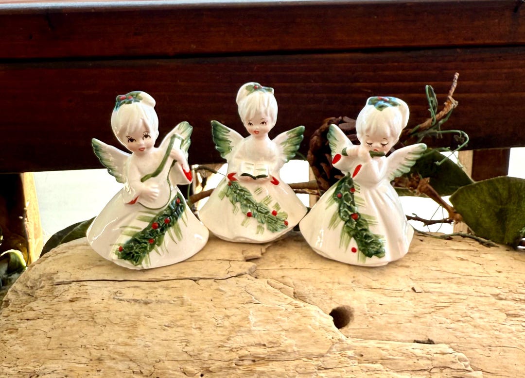 Vintage LEFTON Christmas Angel Figurine 1960 1970 Ceramic Musical Angel ...