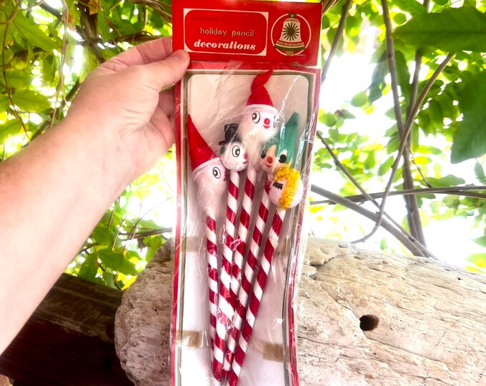 Vintage COMMODORE Candy Cane Pencil 1950 1960 Spun Cotton Santa Snowman ...
