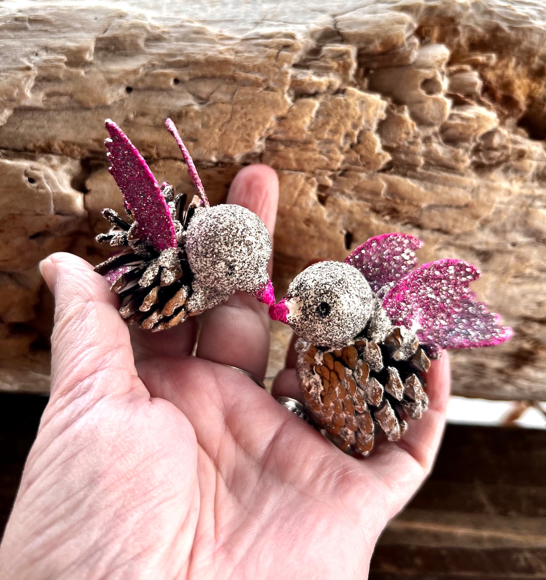Vintage Bird Christmas Ornament Pink Mica Glitter Pinecone Bird 1950 ...