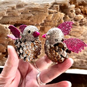 Vintage Bird Christmas Ornament Pink Mica Glitter Pinecone Bird 1950 ...