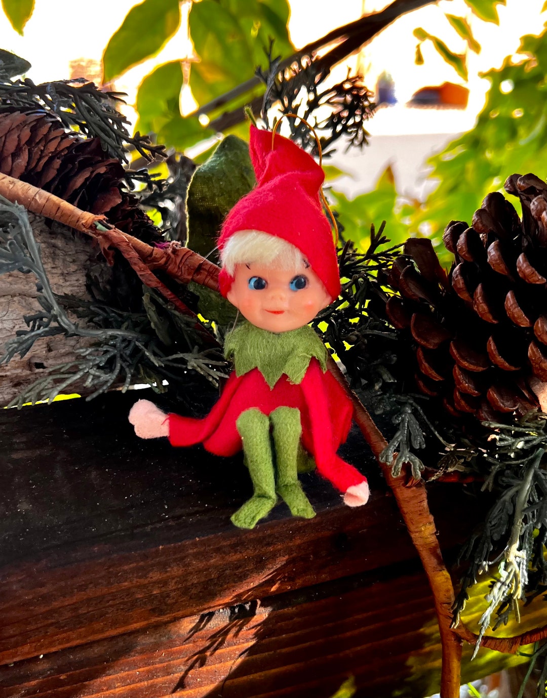 Vintage Elf Pixie Christmas Ornament 1960 1970 Felt Felted Elf Ornament ...