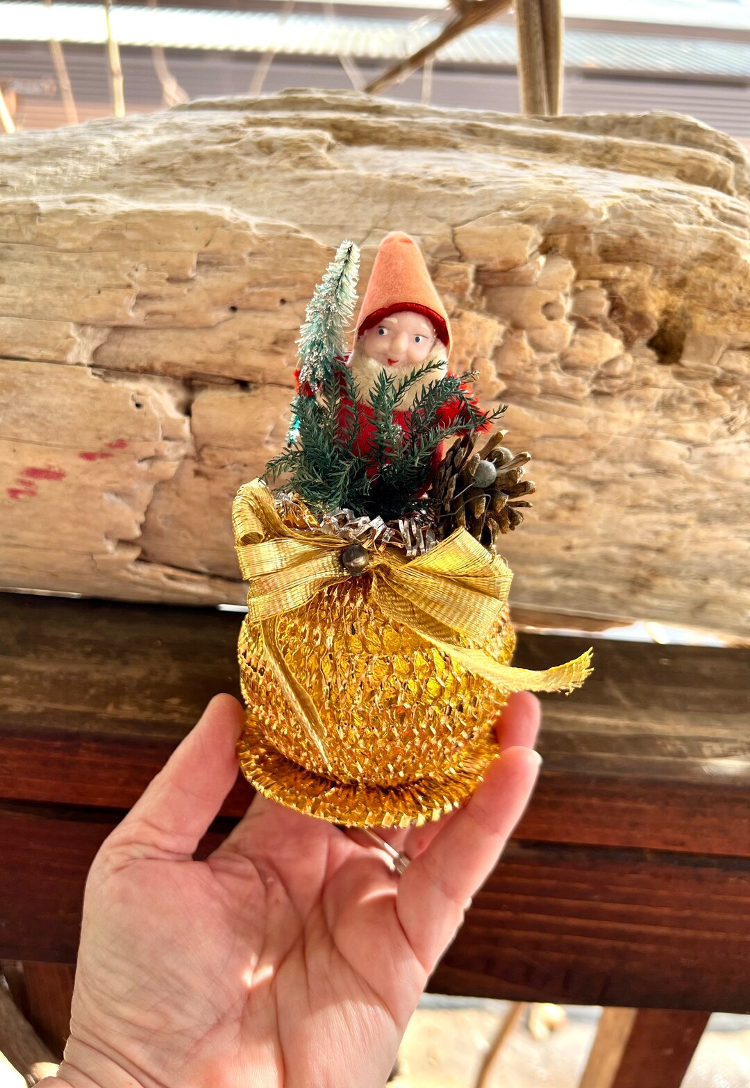 Vintage Pixie Gnome Christmas Ornament MCM 1940 1950 Shiny Brite ...