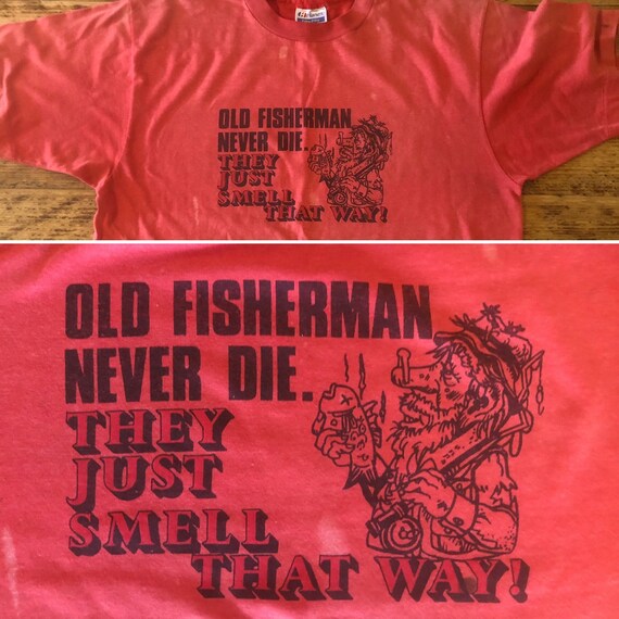 Vintage Humorous Fishing T-Shirt // Mens M-L // Old Fisherman | Etsy