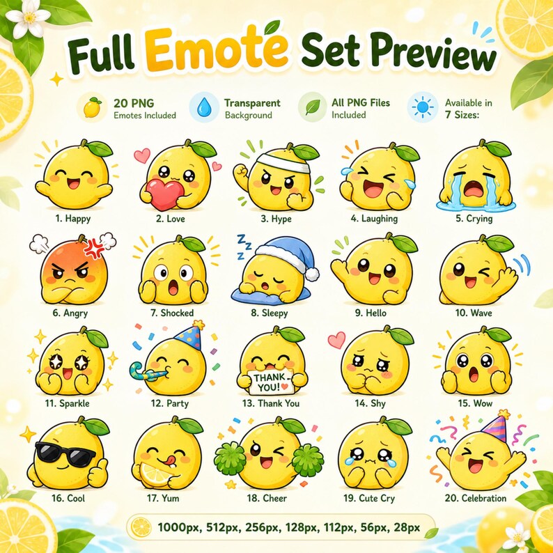Chibi Lemon Emotes Pack, Citrus Streamer Pngs ,twitch Discord - Etsy
