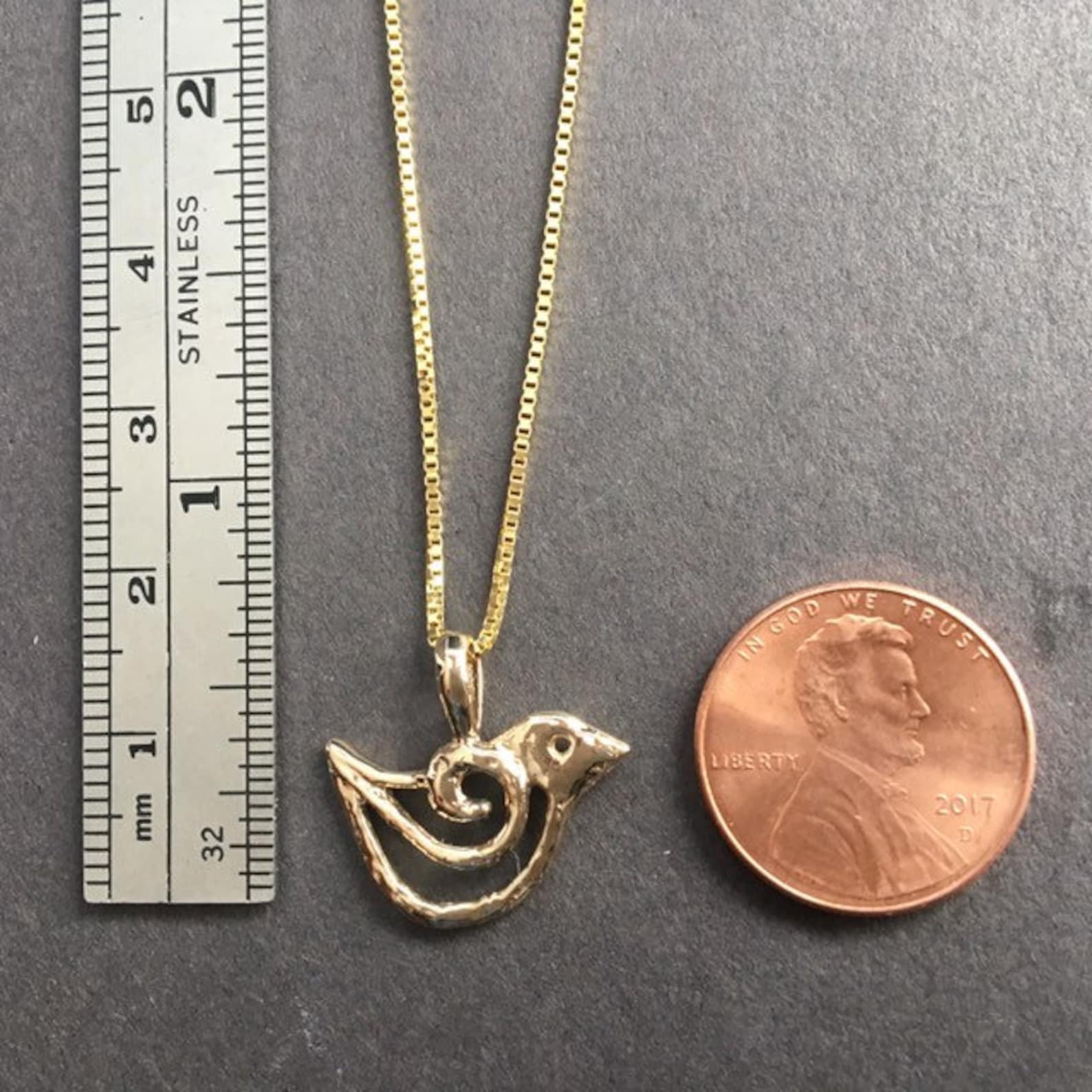 Gold Bird pendant large solid 14k gold necklace handmade in | Etsy