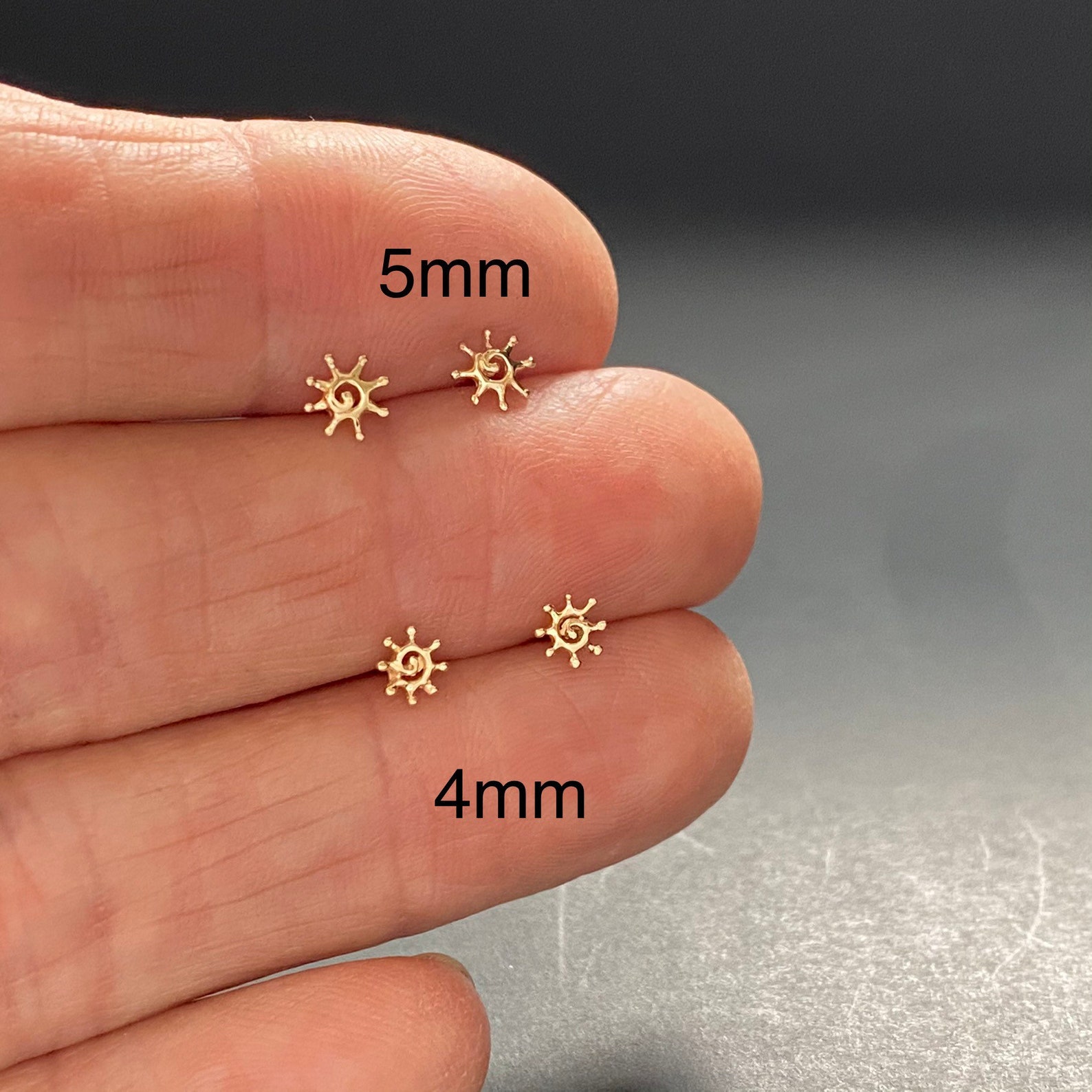 Sun Studs 5mm Solid 14k Gold Super Tiny Single or Pair - Etsy