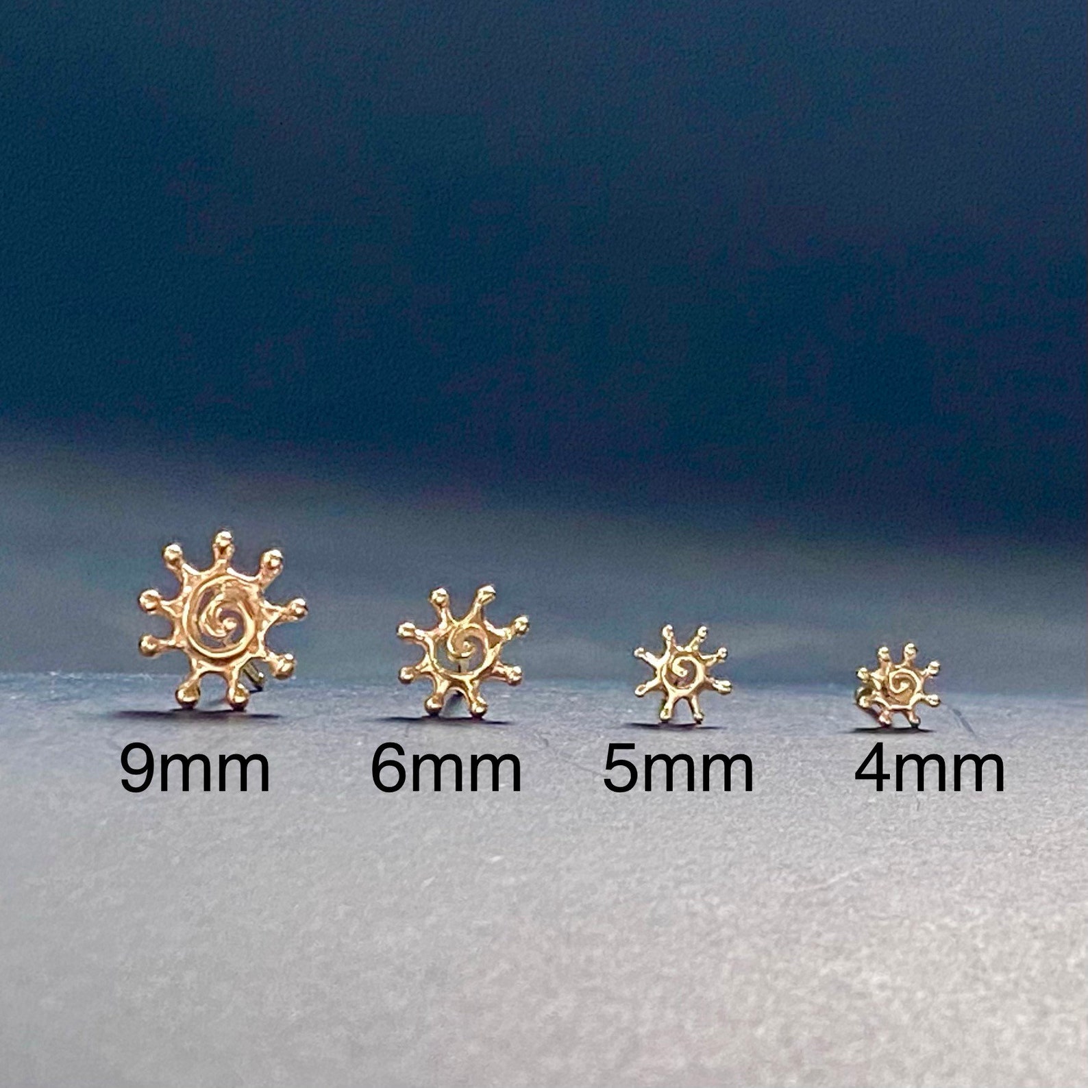 Sun studs 5mm solid 14k gold Super Tiny single or pair | Etsy