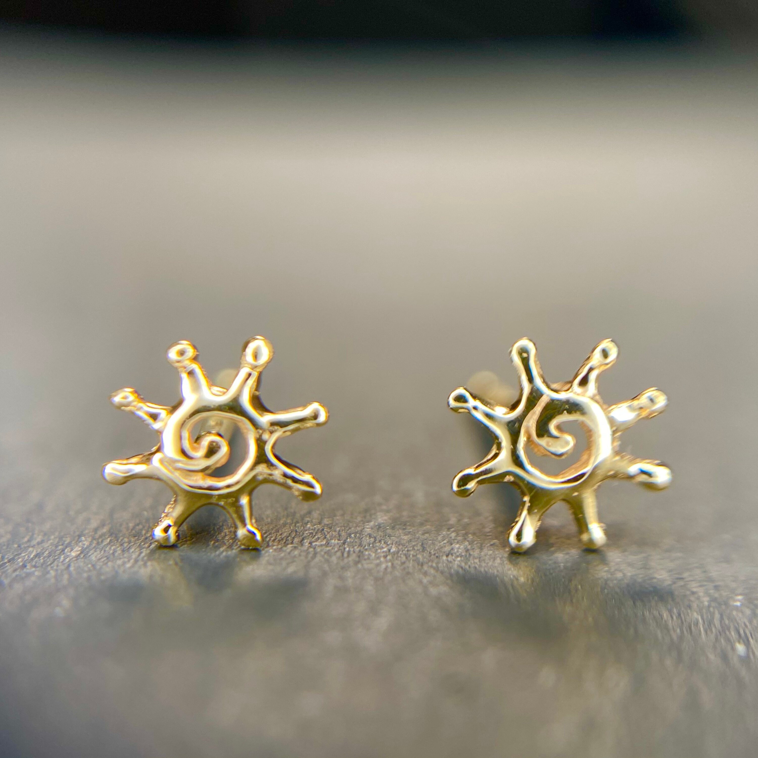 Sun studs 5mm solid 14k gold Super Tiny single or pair | Etsy