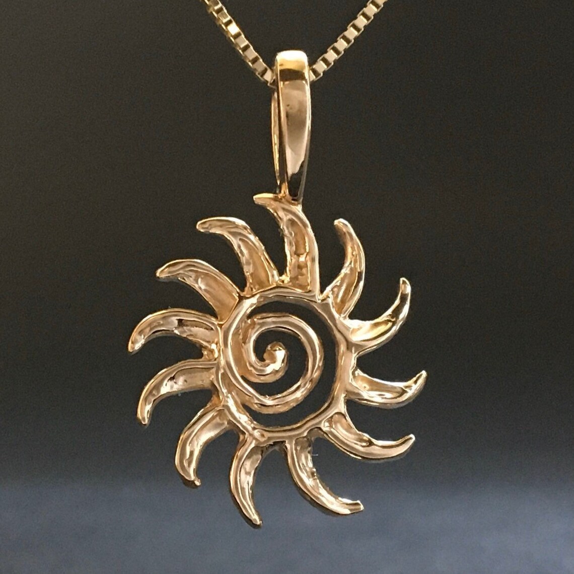 Gold SUN pendant Curved Rays 14k gold Necklace handmade | Etsy