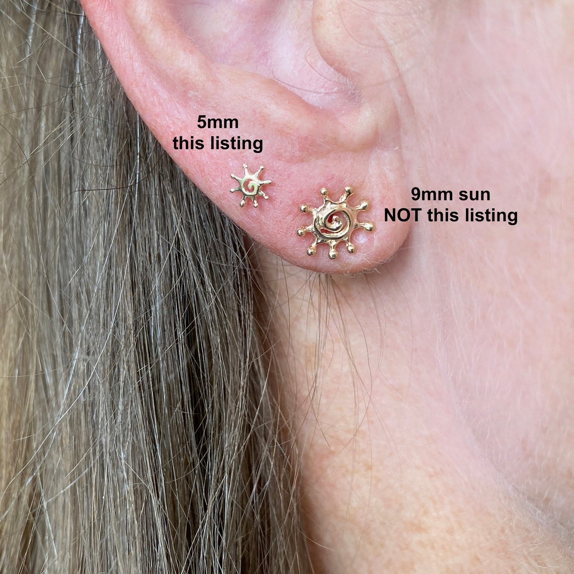 Sun Studs 5mm Solid 14k Gold Super Tiny Single or Pair - Etsy