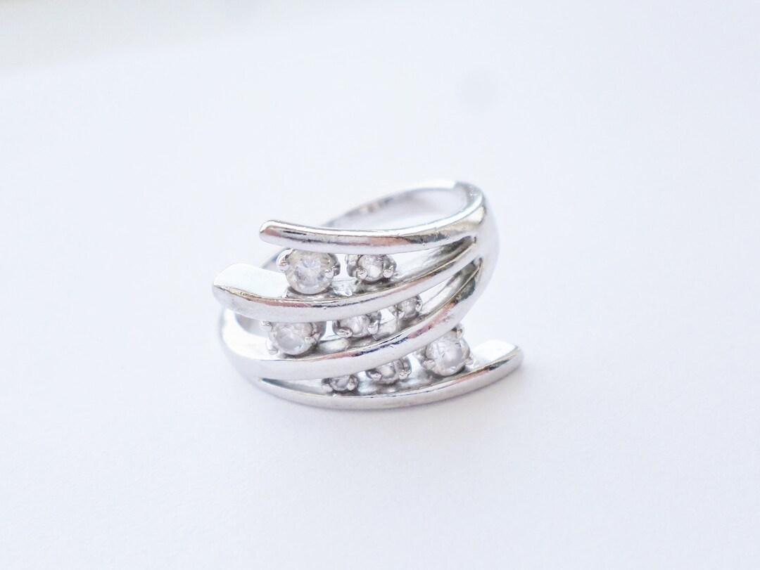 Vintage RSC Silvertone Ring Size 5, 8 Clear Round Crystal, Faceted ...