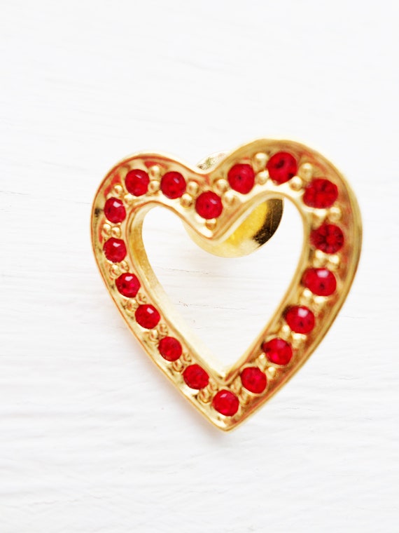 Vintage Avon Heart Silhouette Red Rhinestone Lapel Pi… - Gem