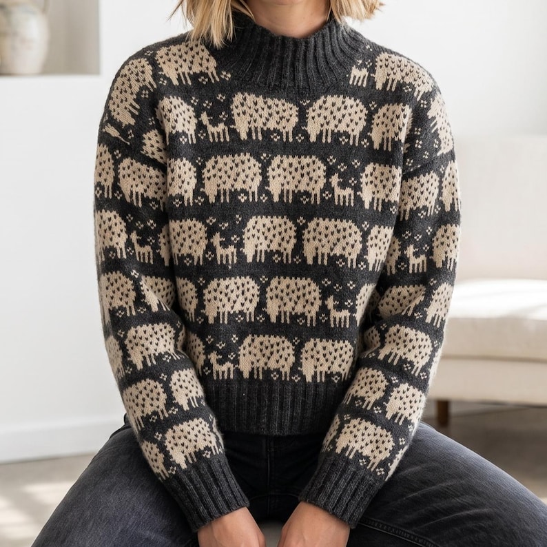 Sheep Fair Isle Sweater Knitting Pattern | Nordic Colorwork Pullover ...