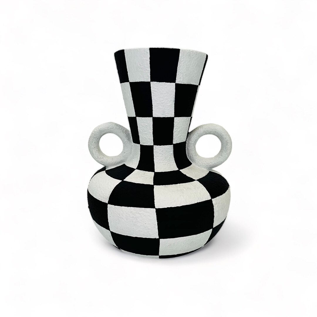 Hand Painted Black and White Checkered Vase - Etsy