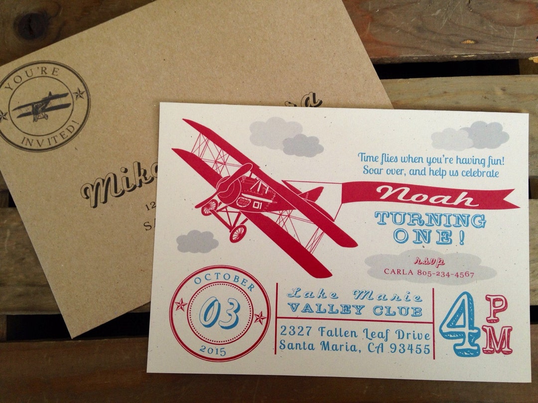Vintage Airplane Themed Invitation- Raised Clouds - CUSTOM Birthday ...