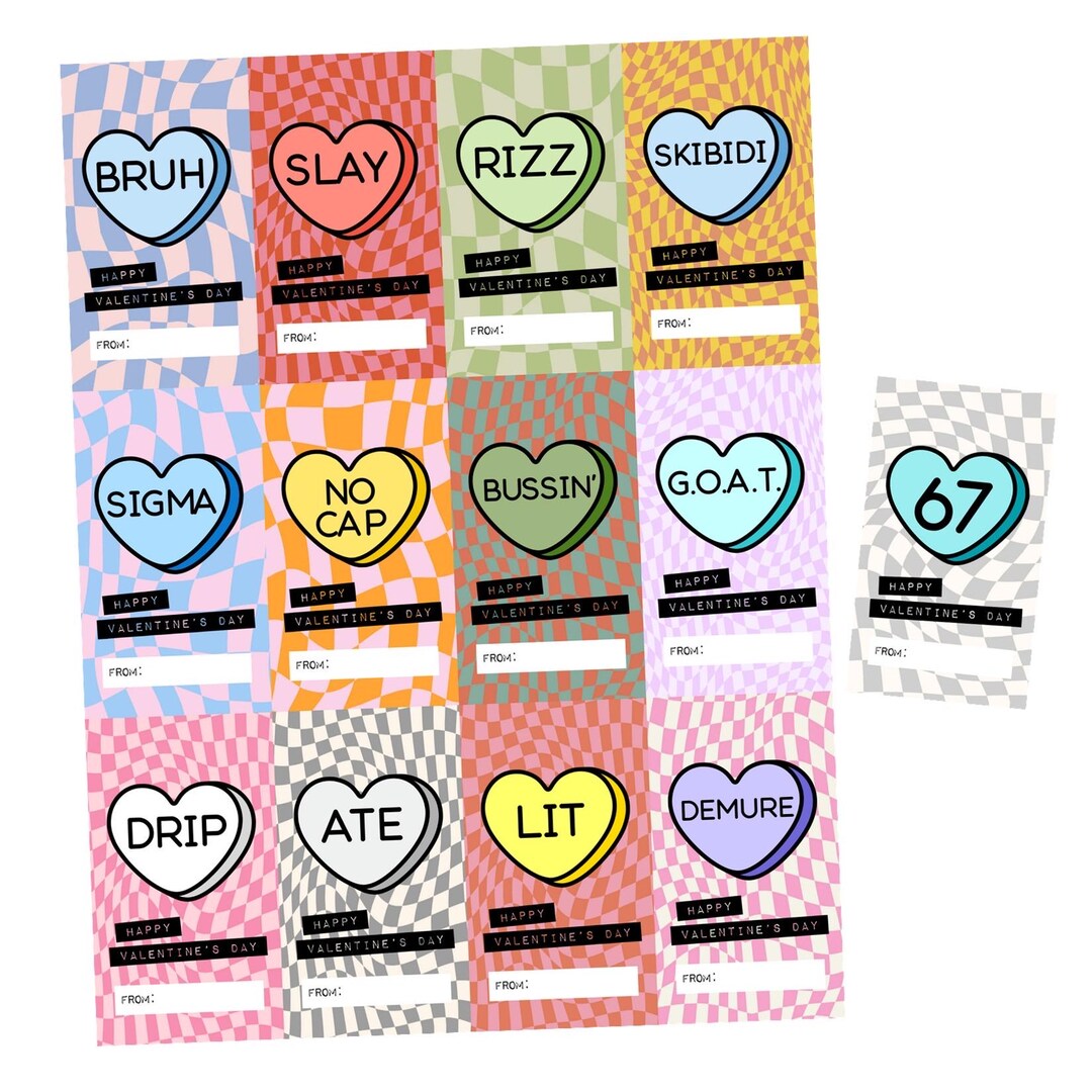 Candy Hearts Slang Words Valentine's Day Cards for School, Gen Alpha ...