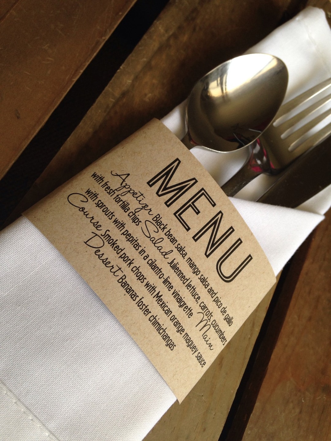 Custom Menu - Modern Napkin Wrap Holder Cuff - Reception Silverware ...