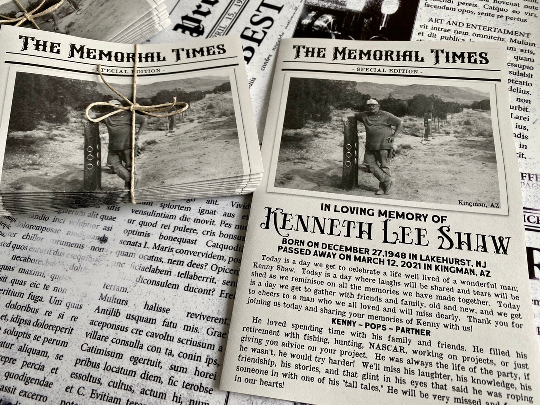 Memorial Mini Newspaper Program - Custom - Funeral - Celebration of ...