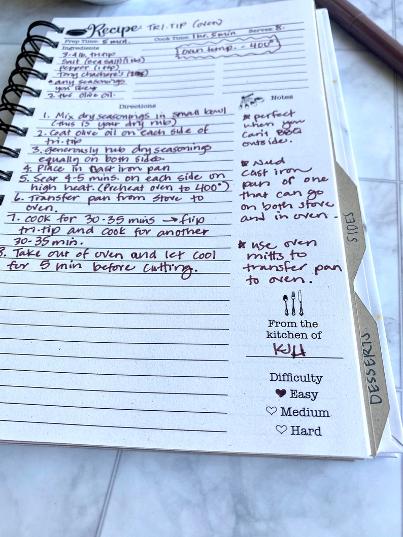 My Family Recipes Personalized Hardcover Recipe Journal | Etsy