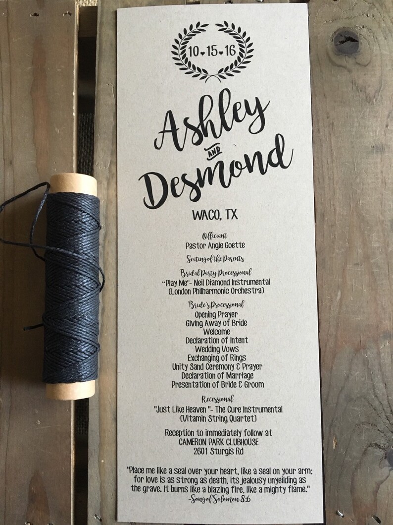 RUSTIC Wedding Program - Long - Ceremony - Laurel Wreath - Modern - Eco ...