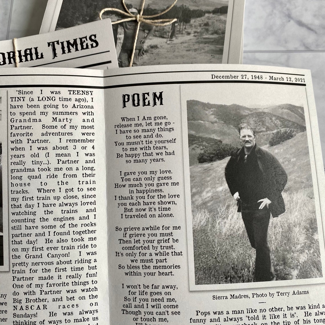Memorial Mini Newspaper Program - Custom - Funeral - Celebration of ...