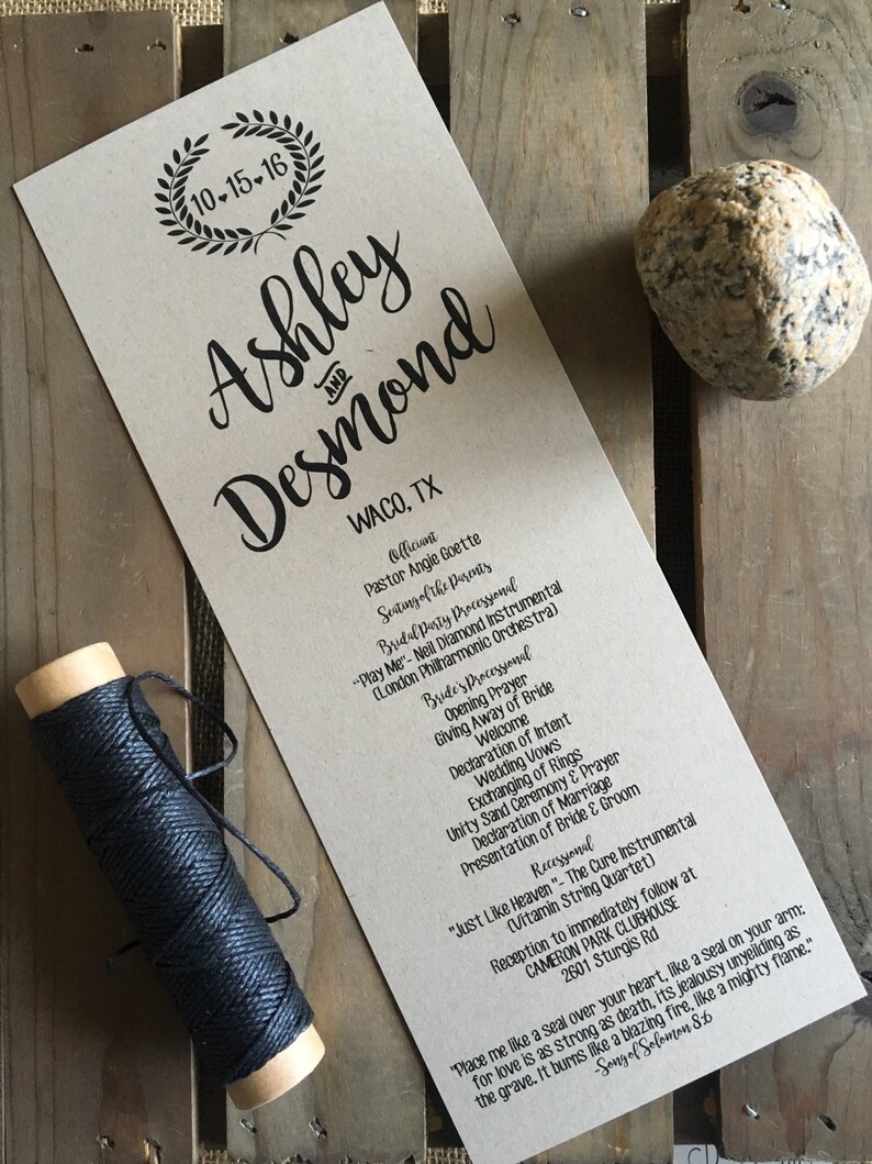 RUSTIC Wedding Program Long Ceremony Laurel Wreath - Etsy