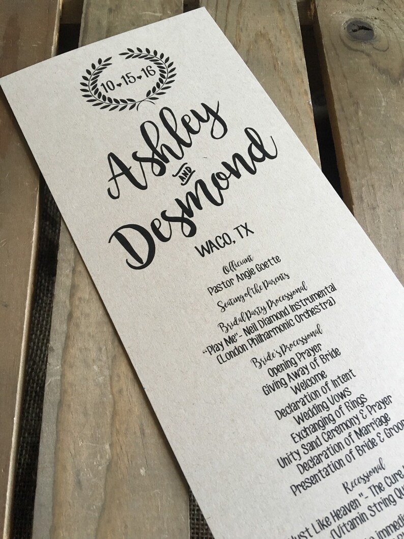 RUSTIC Wedding Program Long Ceremony Laurel Wreath - Etsy