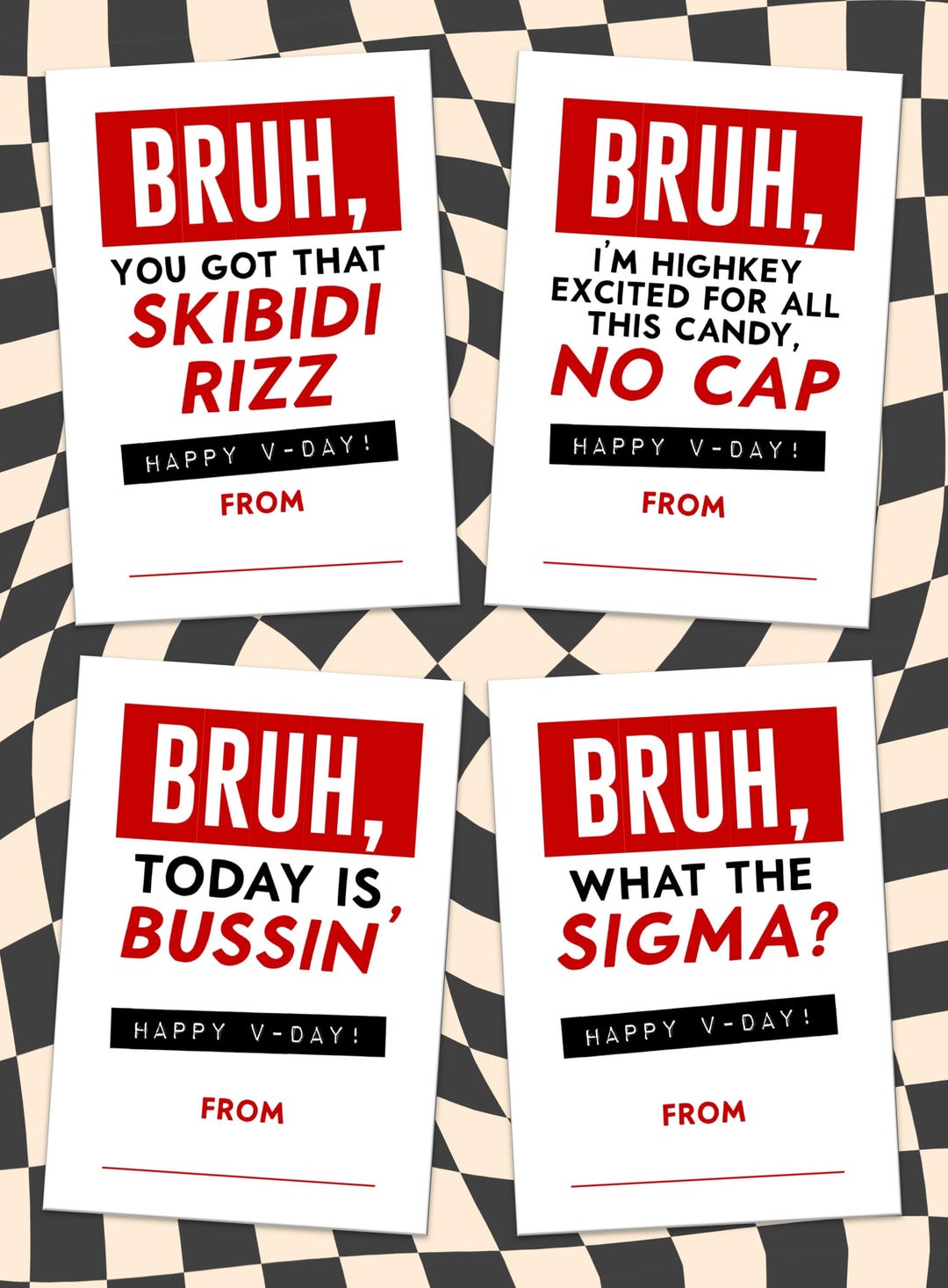 BRUH Gen Alpha Slang Valentines Day Cards for School, Skibidi Rizz, No ...