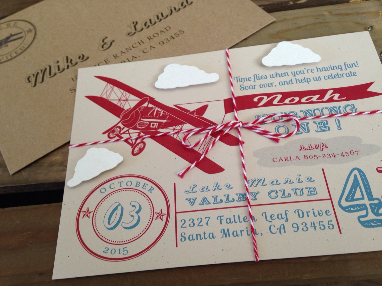 Vintage Airplane Themed Invitation- Raised Clouds - CUSTOM Birthday ...