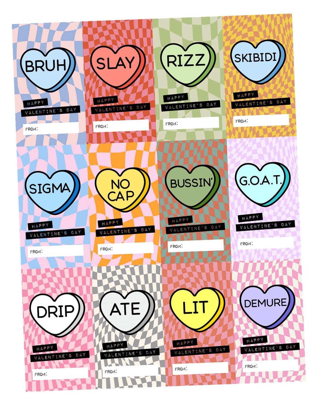 Candy Hearts Slang Words Valentine's Day Cards for School, Gen Alpha ...