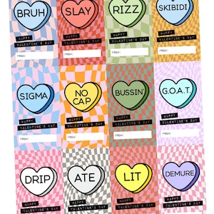 Candy Hearts Slang Words Valentine's Day Cards for School, Gen Alpha ...