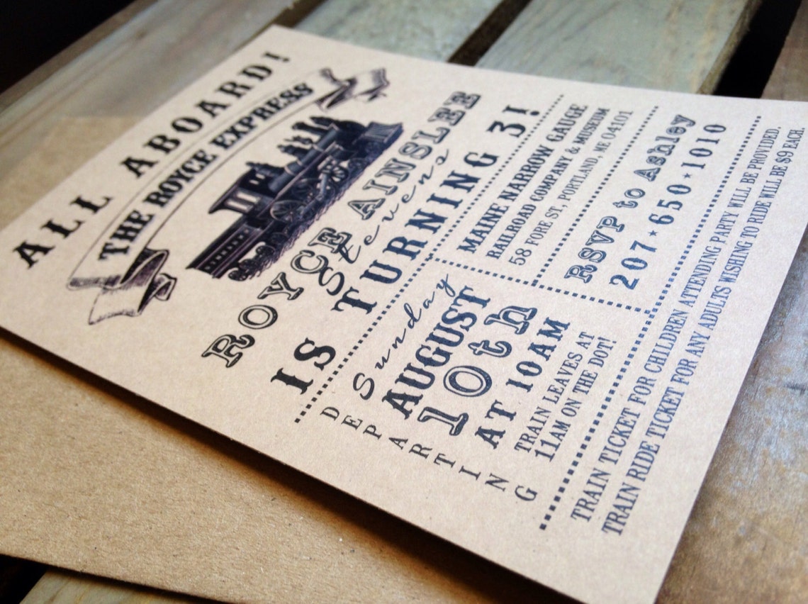 Birthday Invitation - VINTAGE Train Party - Custom - Boy - Girl ...