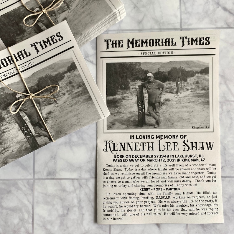 Memorial Mini Newspaper Program - Custom - Funeral - Celebration of ...
