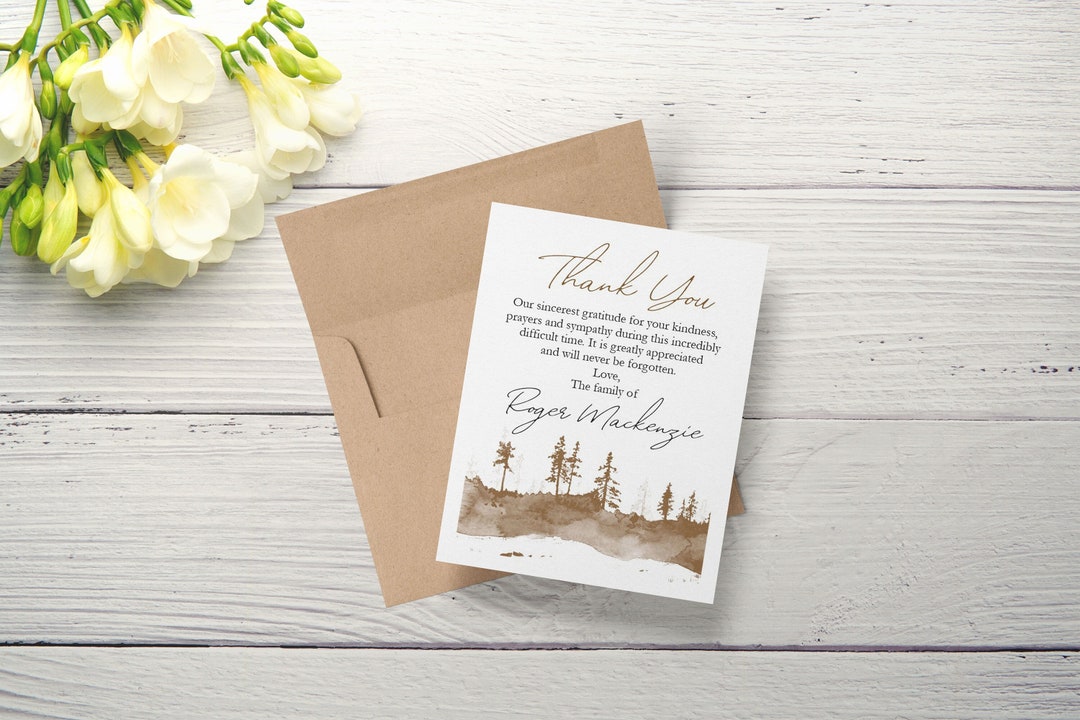 Personalized Funeral Acknowledgement Cards - Trees Ridge - Sympathy ...